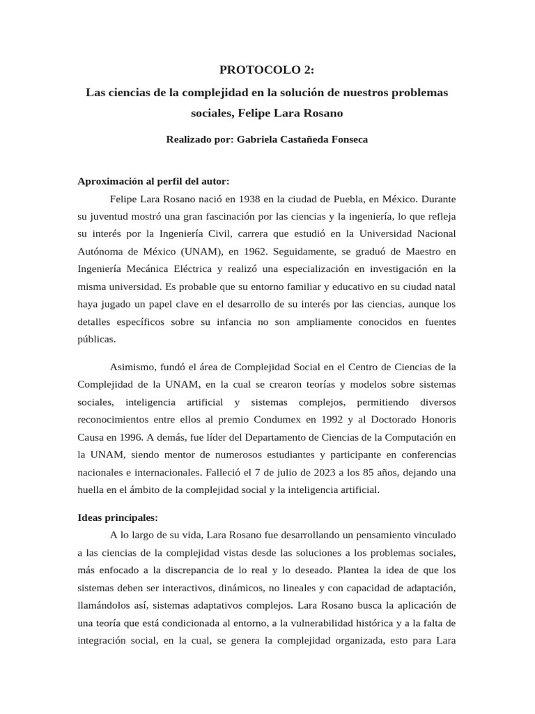 PROTOCOLO 2 - Gabriela Castañeda Fonseca | PDF | Complejidad | Adaptación