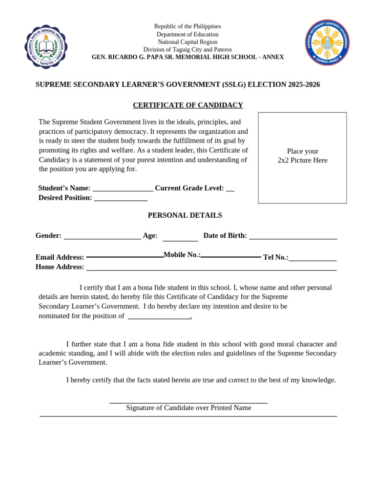 SSLG Candidacy Guide | PDF | Metro Manila