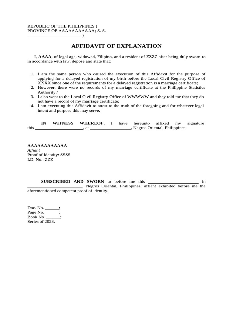 Affidavit Marriage Cert | PDF