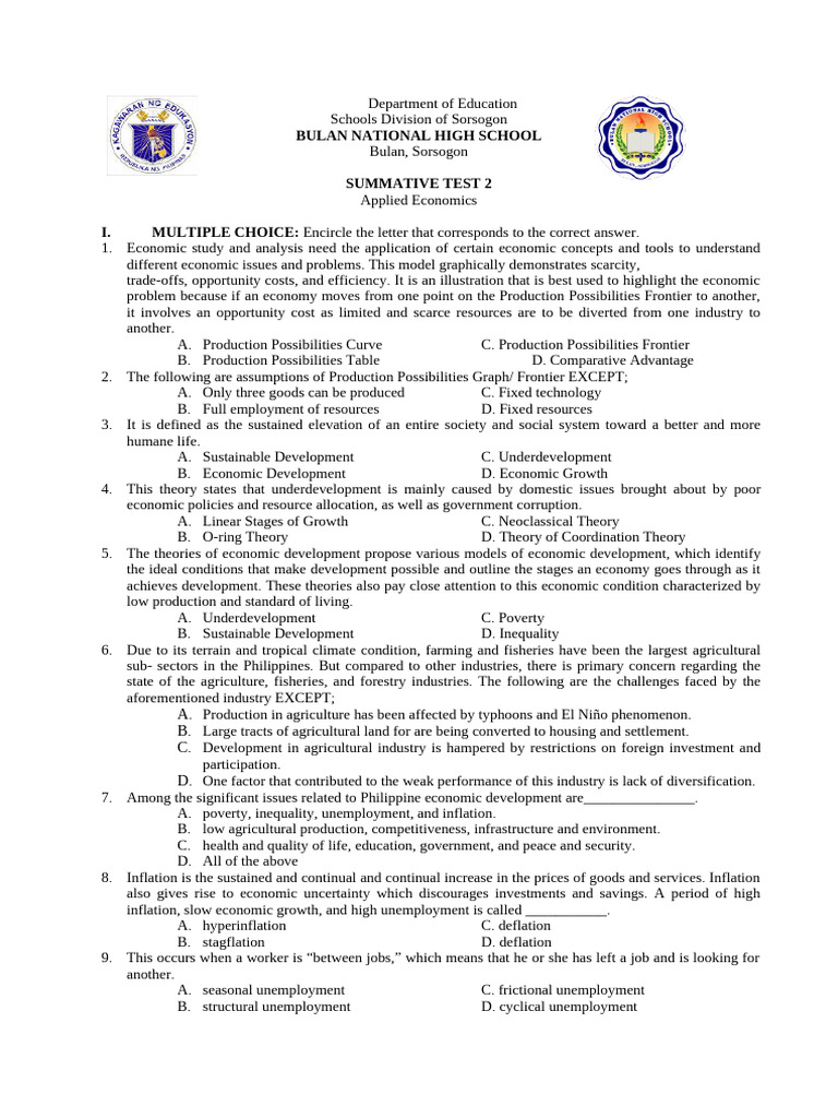Summative Test 2 | PDF | Supply (Economics) | Economic Equilibrium