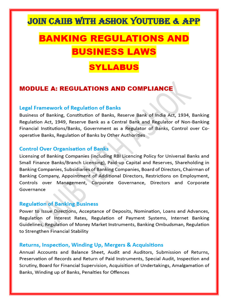 Banking Regulations and Business Laws Syllabus | PDF | Guarantee ...
