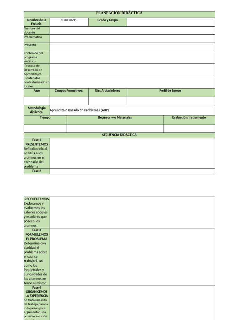 Formato Planeacion Aprendizaje Basado en Problemas (Abp) | PDF
