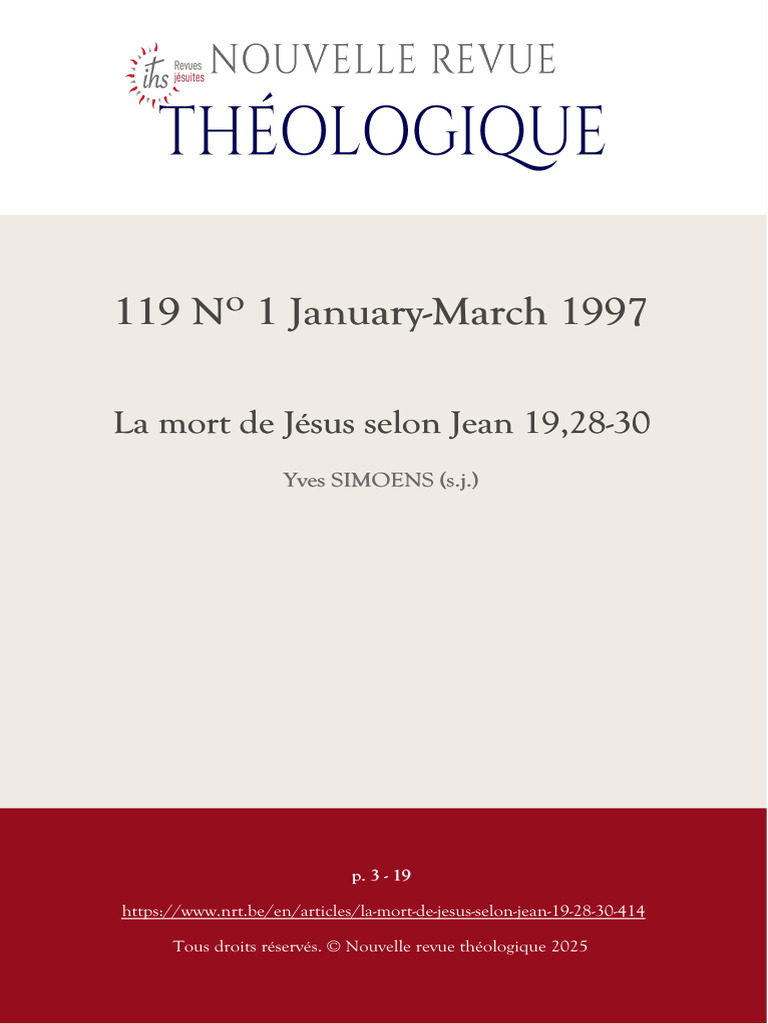 La mort de Jésus selon Jean 19,28-30 | PDF | Évangile selon Jean | Jésus