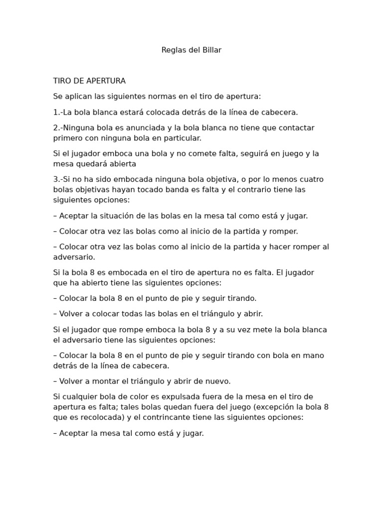 Reglas Billar | PDF | Juegos de pelota | Deportes