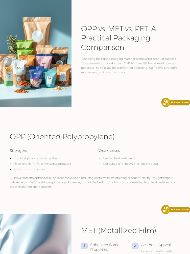 OPP, MET, PET: Packaging Material Guide | PDF | Recycling | Reuse