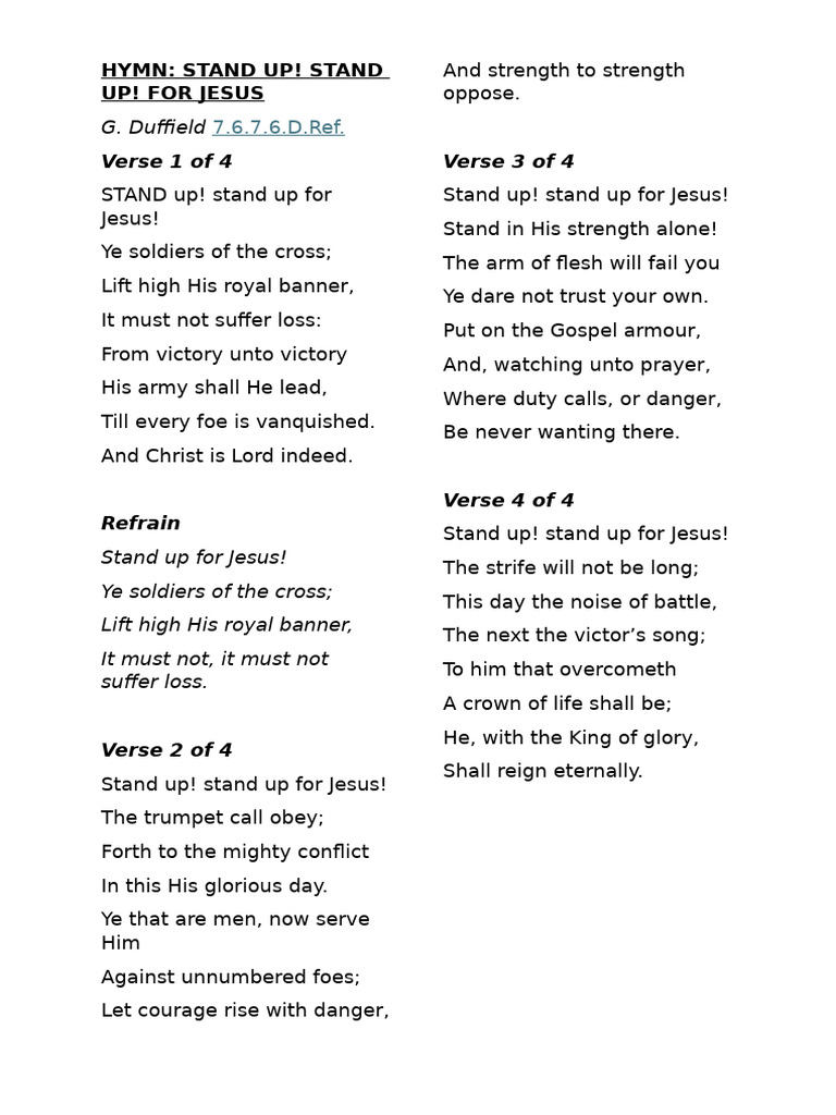 Stand Up for Jesus: A Hymn | PDF