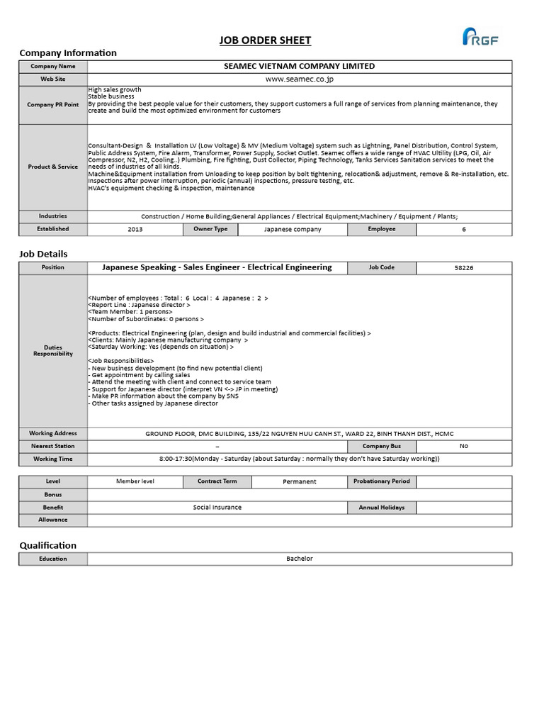 Japanese Sales Engineer Job in Vietnam | PDF | Electrical Engineering