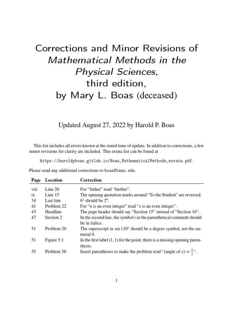Boas MathematicalMethods Errata | PDF | Mathematical Analysis | Mathematics