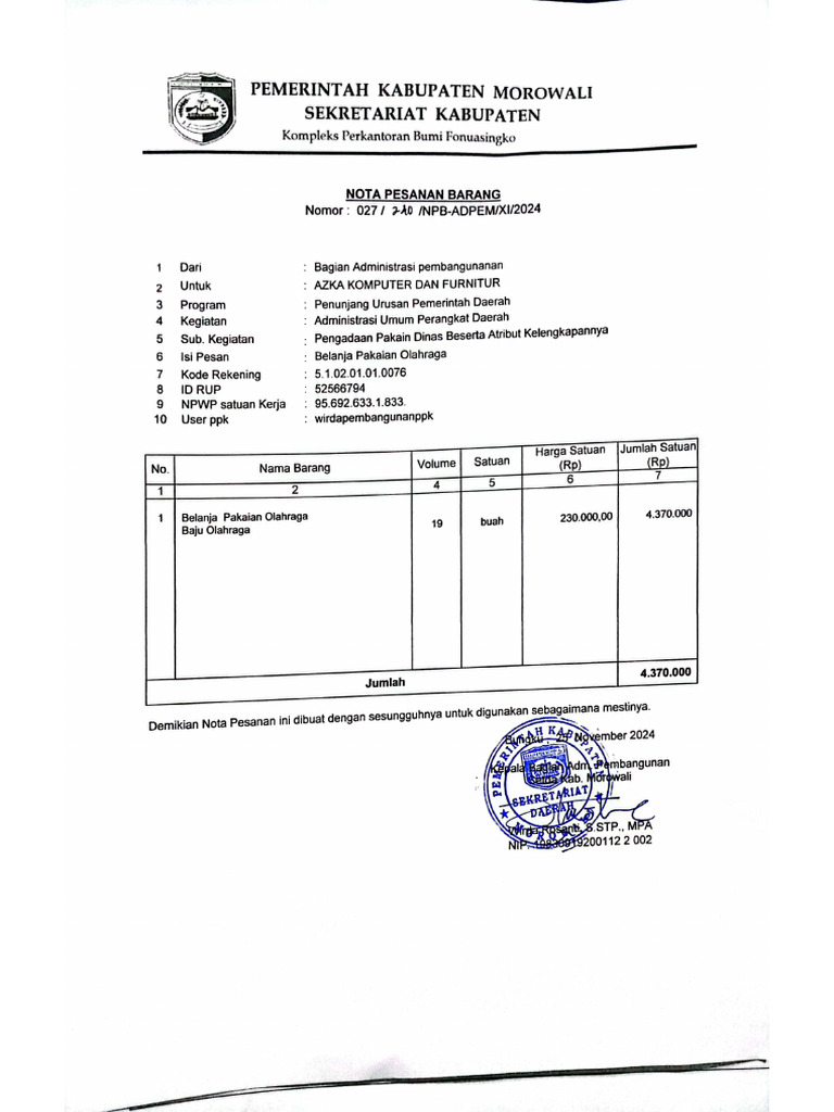 Nota Pesanan Pakaian Dinas | PDF
