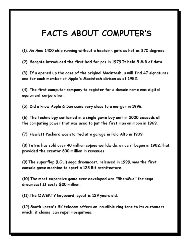 Facts About Computer | PDF | Macintosh | Personal Computers