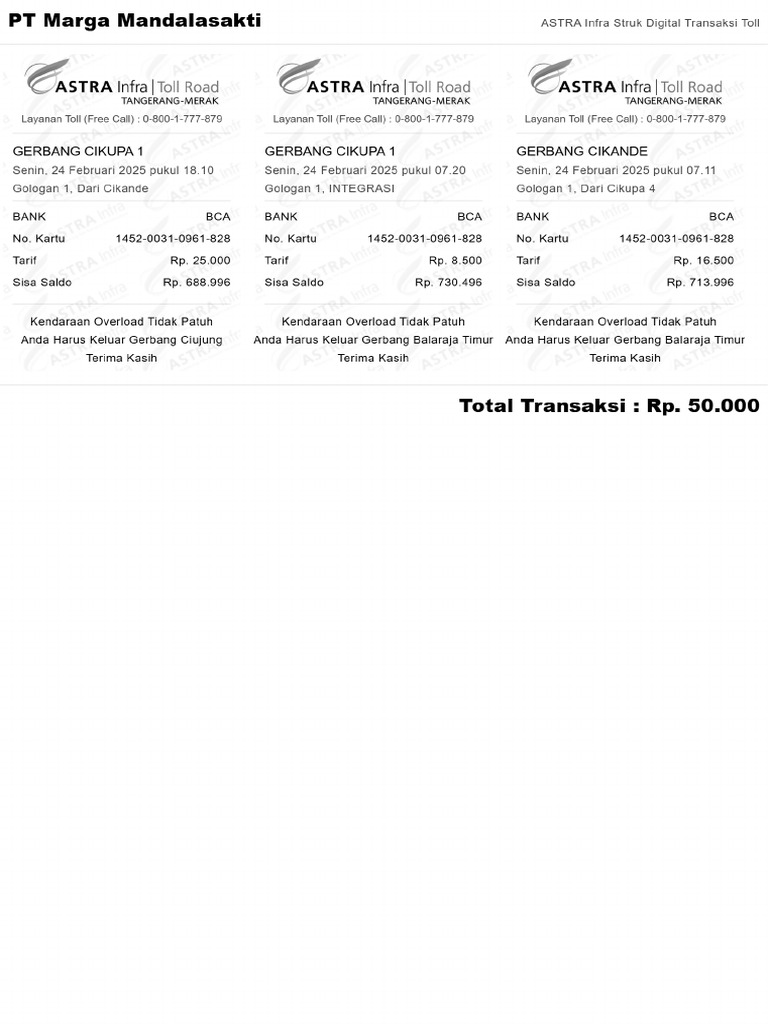 ASTRA Infra Struk Digital Transaksi Toll - 202522572658 | PDF