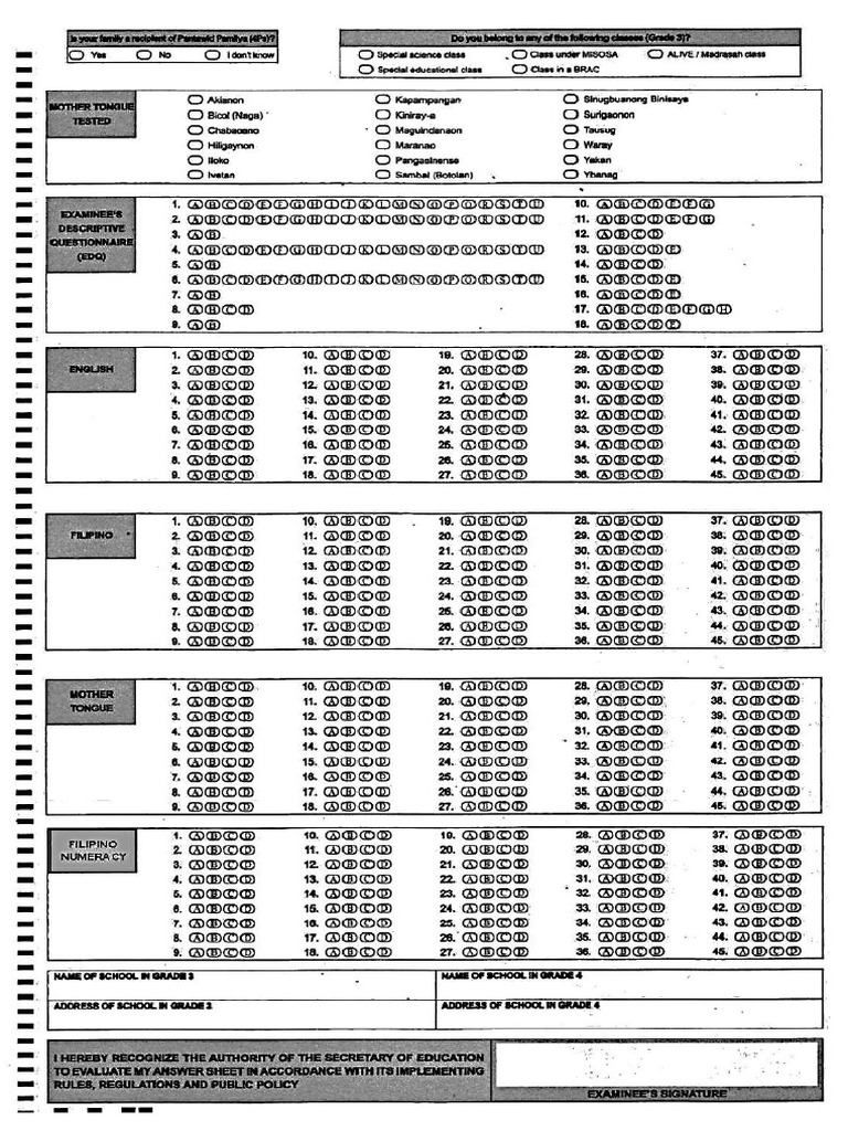 Ellna Answer Sheet | PDF