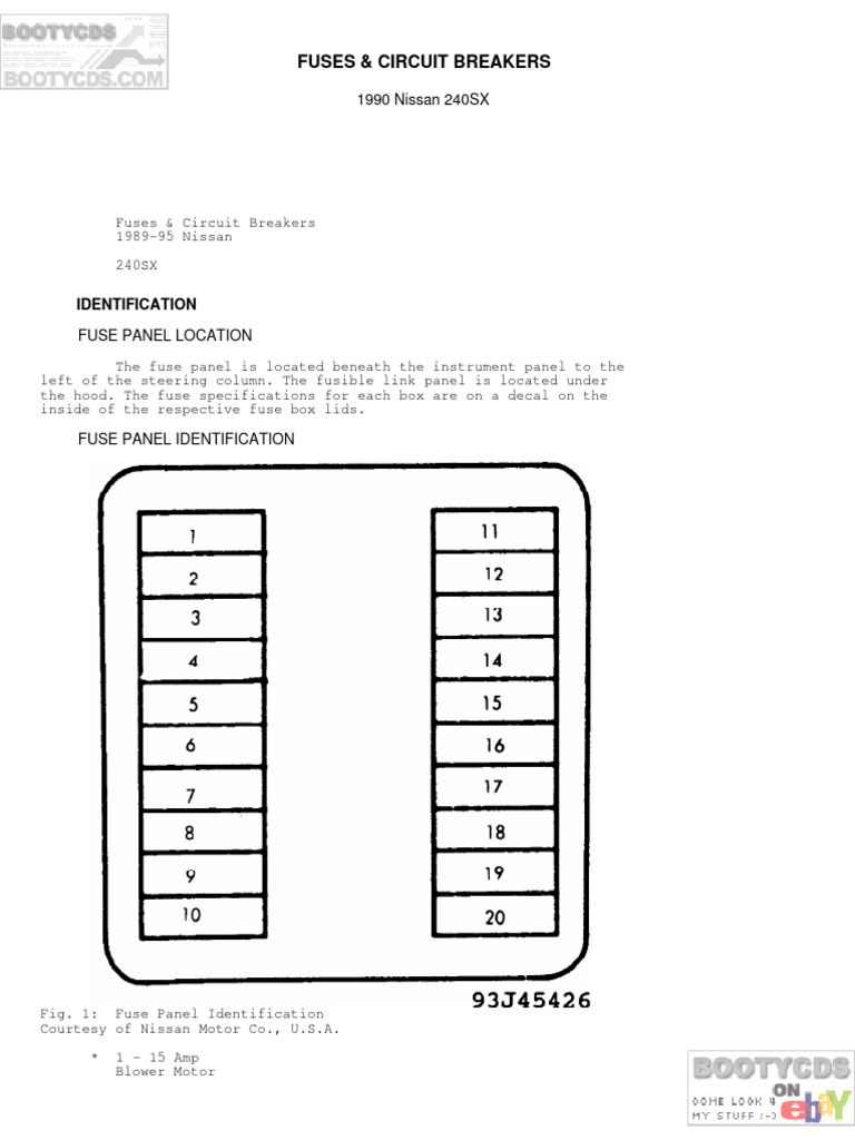 1990 Nissan 240SX Fuse Guide | PDF | Fuse (Electrical) | Motor Vehicle