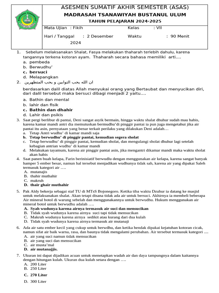 Soal Fikih 7 Ganjil | PDF