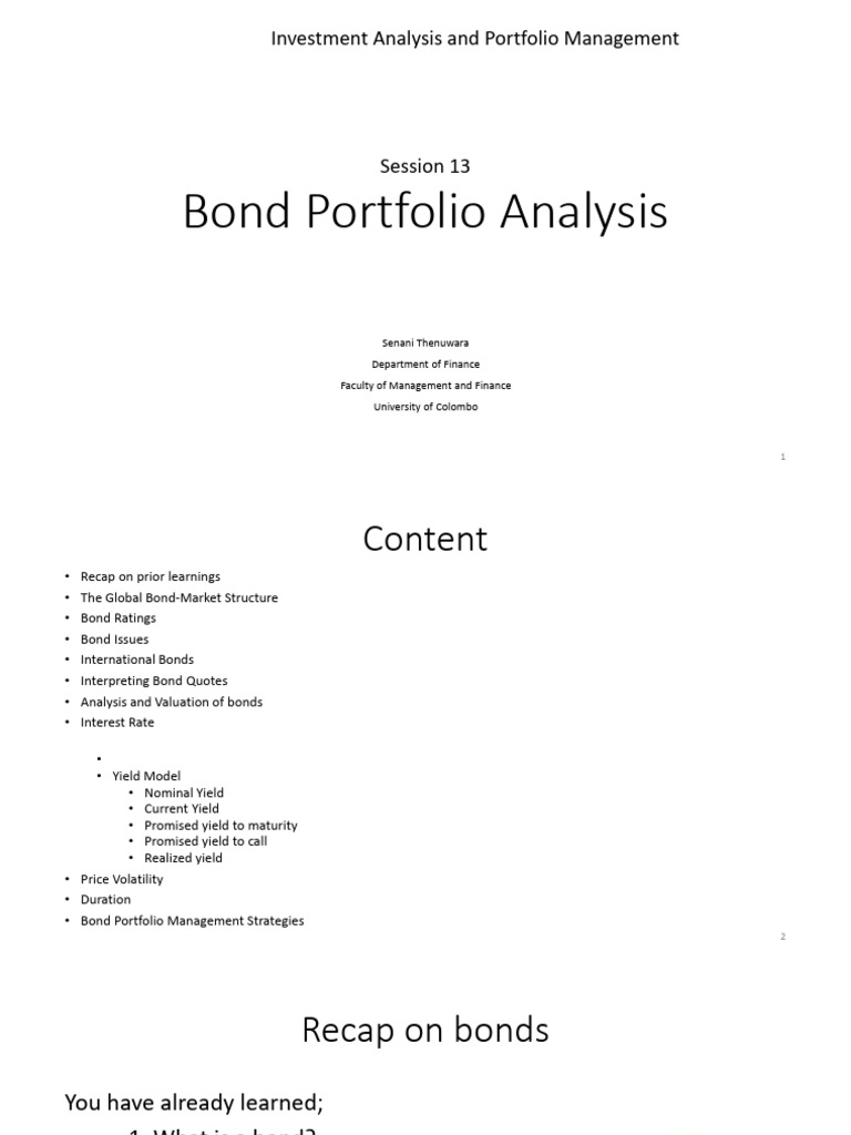 Bond Portfolio Management | PDF | Bonds (Finance) | Yield (Finance)