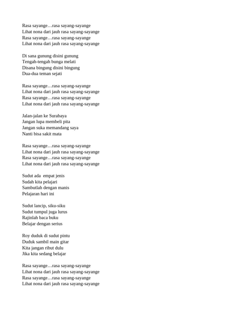 Lirik Lagu Rasa Sayange dan Presentasi | PDF