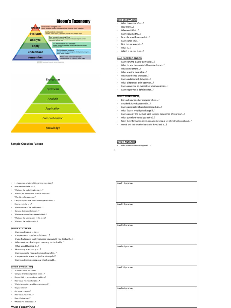 Bloom's Taxonomy Questions | PDF | Knowledge | Cognition