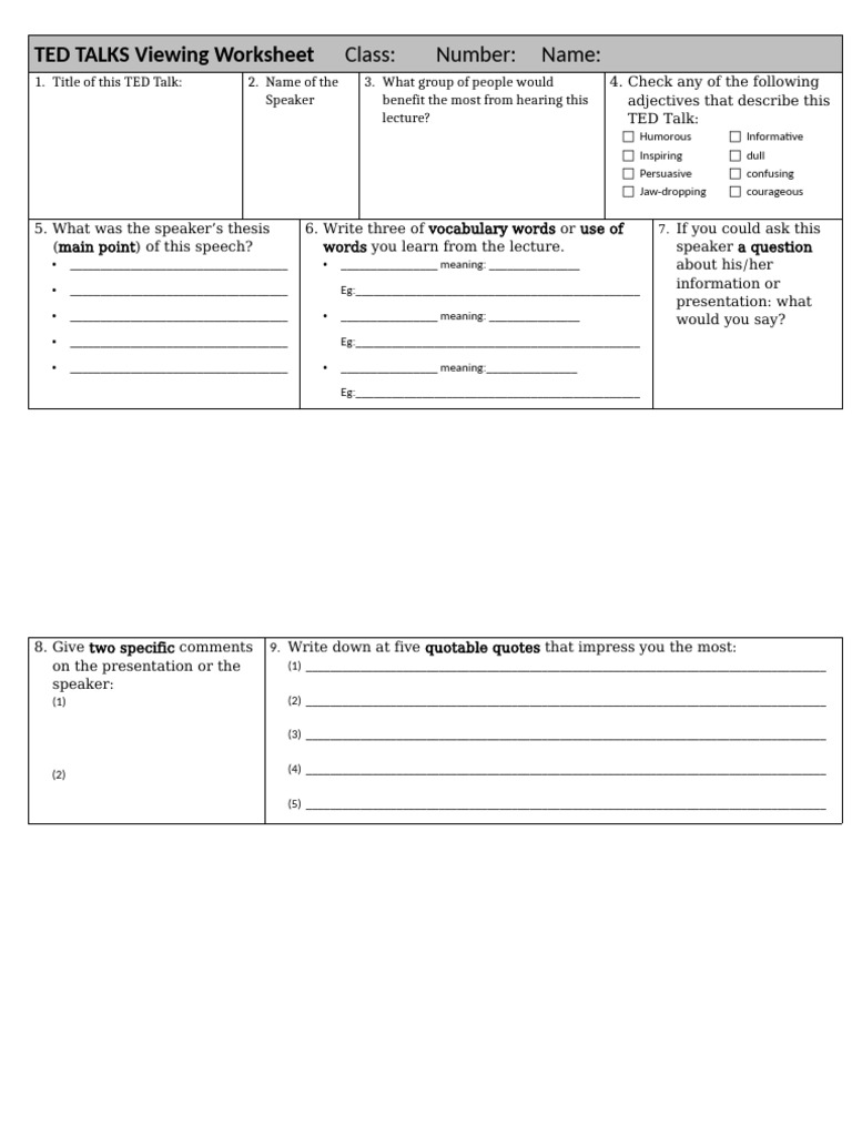 TED Talk Viewing Worksheet Guide | PDF | Linguistics | Human Communication