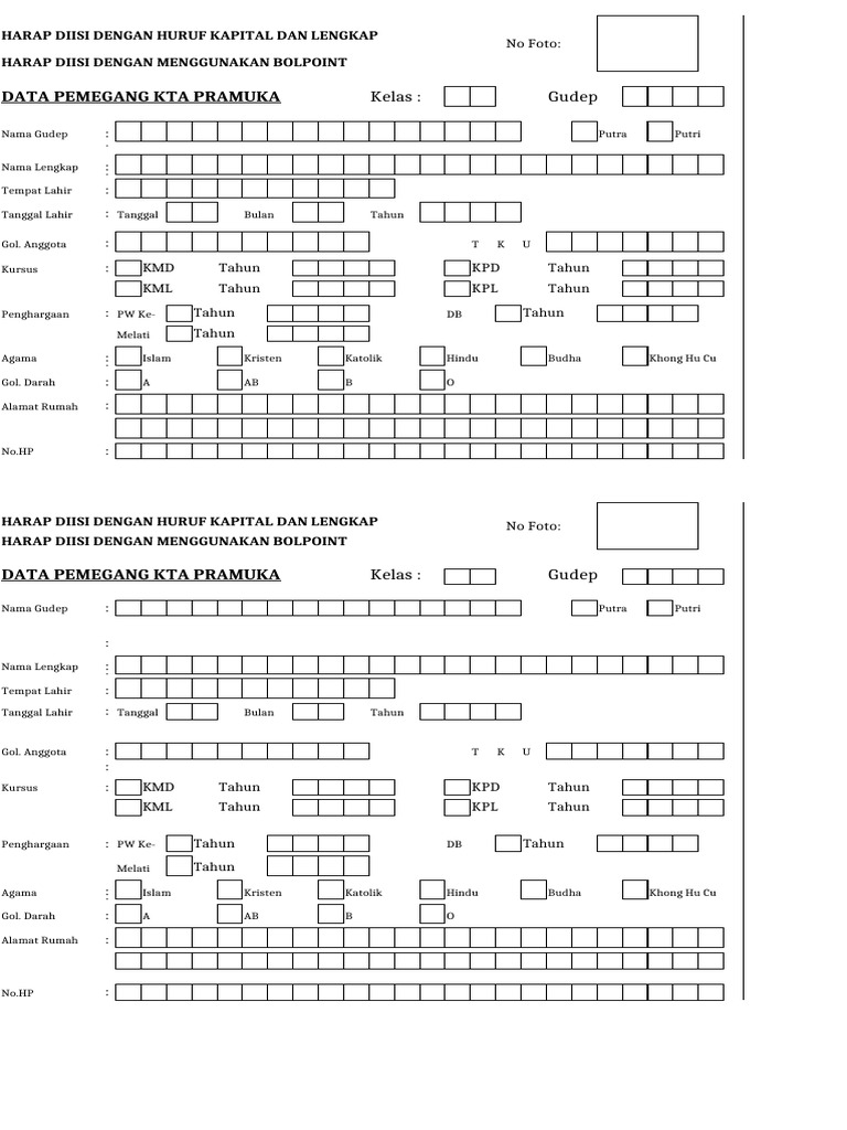 Blanko Biodata Kta (1) | PDF