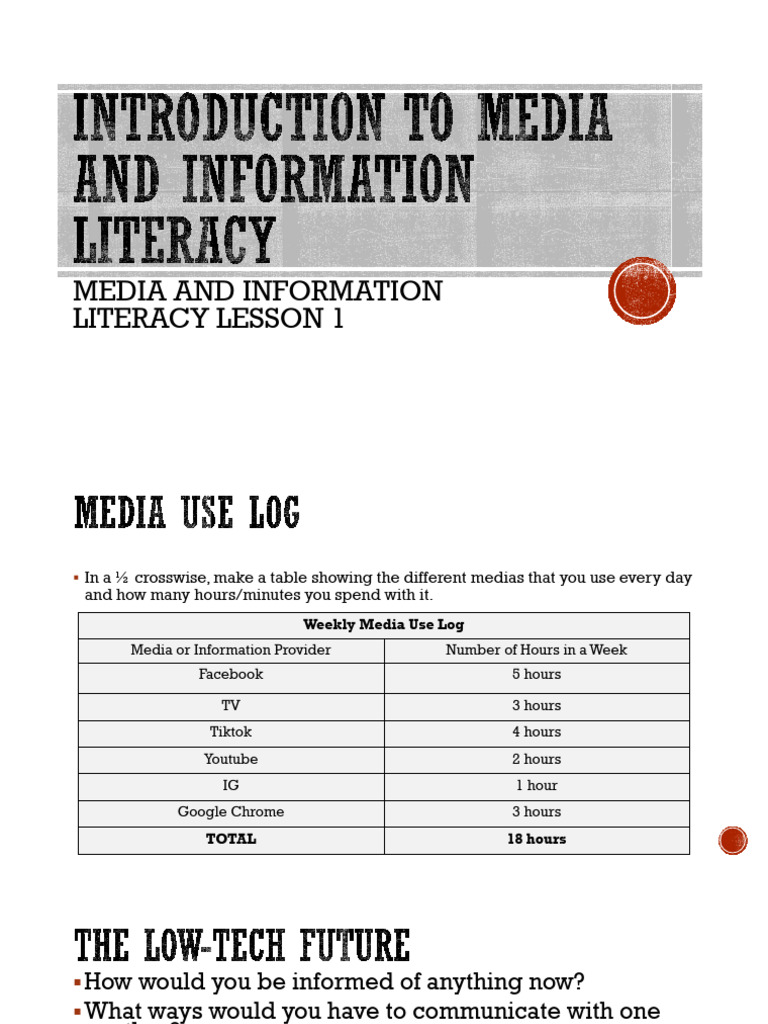Media Literacy: Weekly Usage Log | PDF