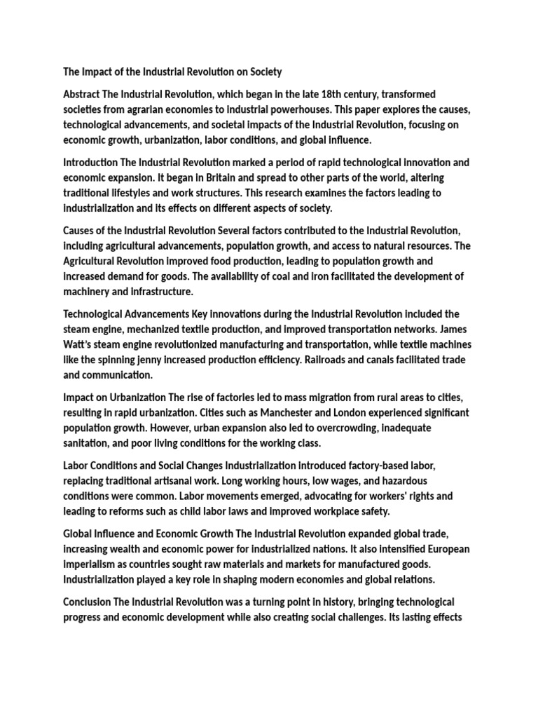The Impact of The Industrial Revolution On Society | PDF | Industrial ...