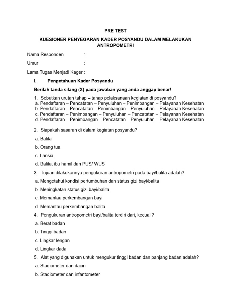Kuesioner Antropometri Kader Posyandu | PDF