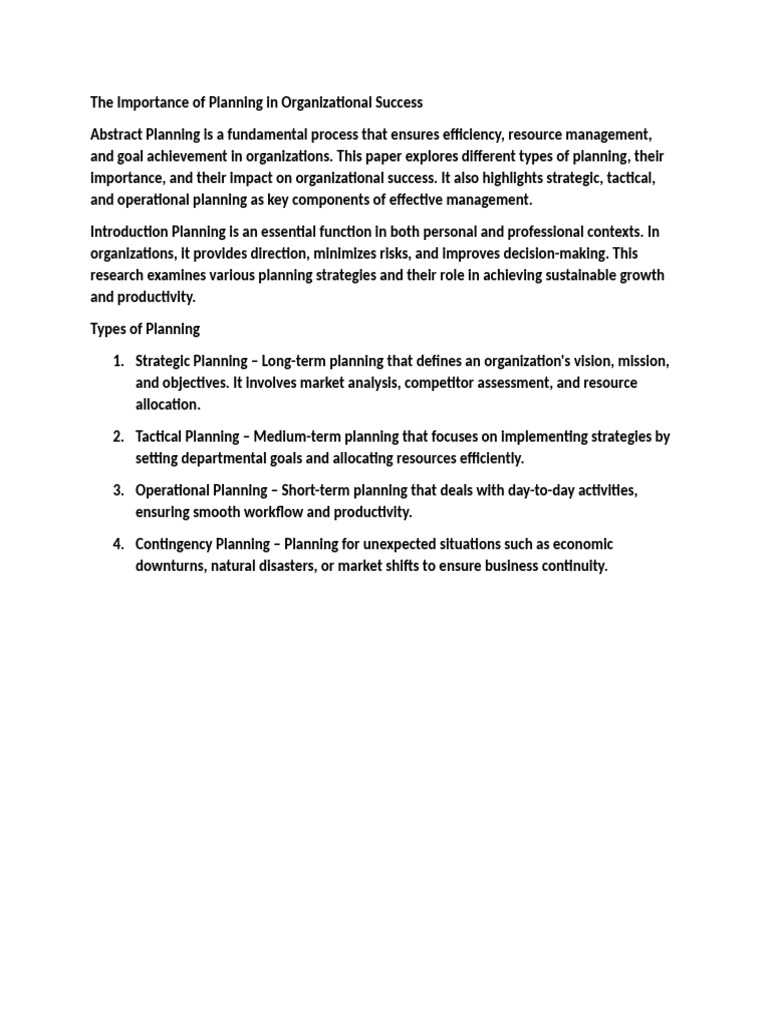 The Importance of Planning in Organizational Success | PDF