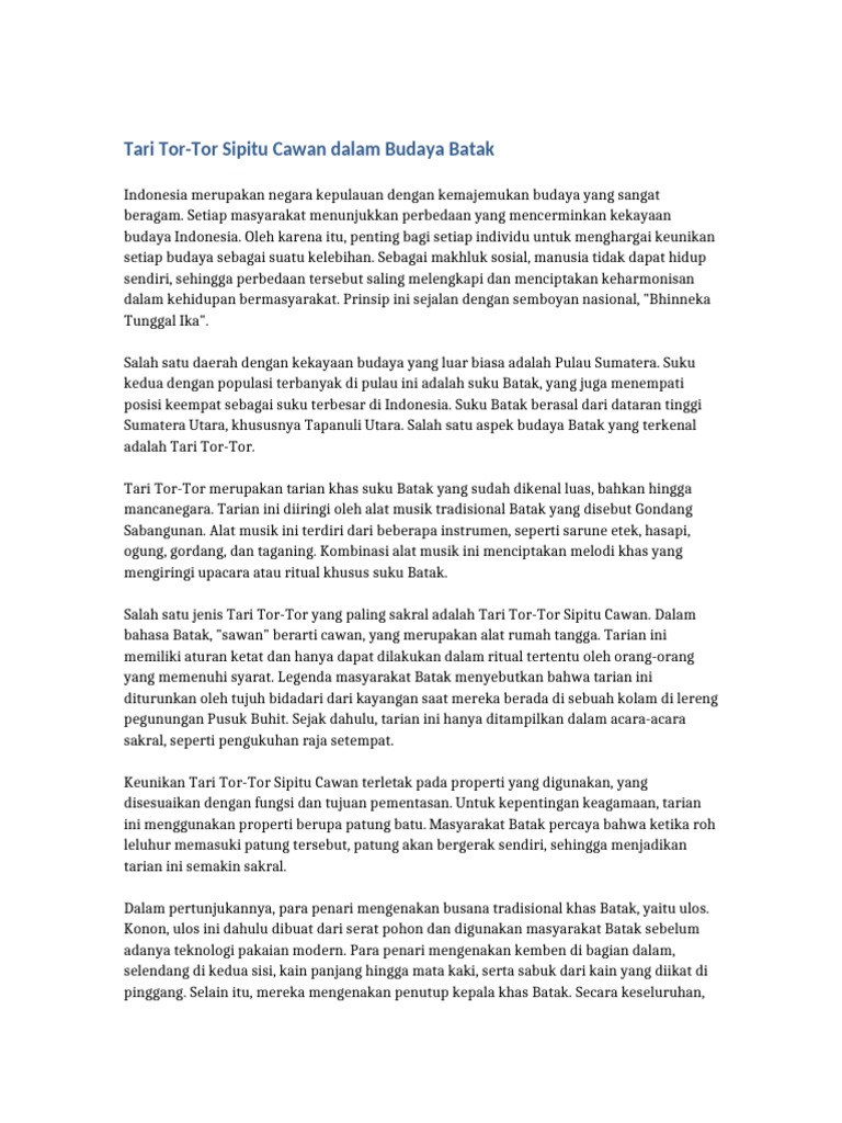 Tari Tor-Tor Sipitu Cawan | PDF