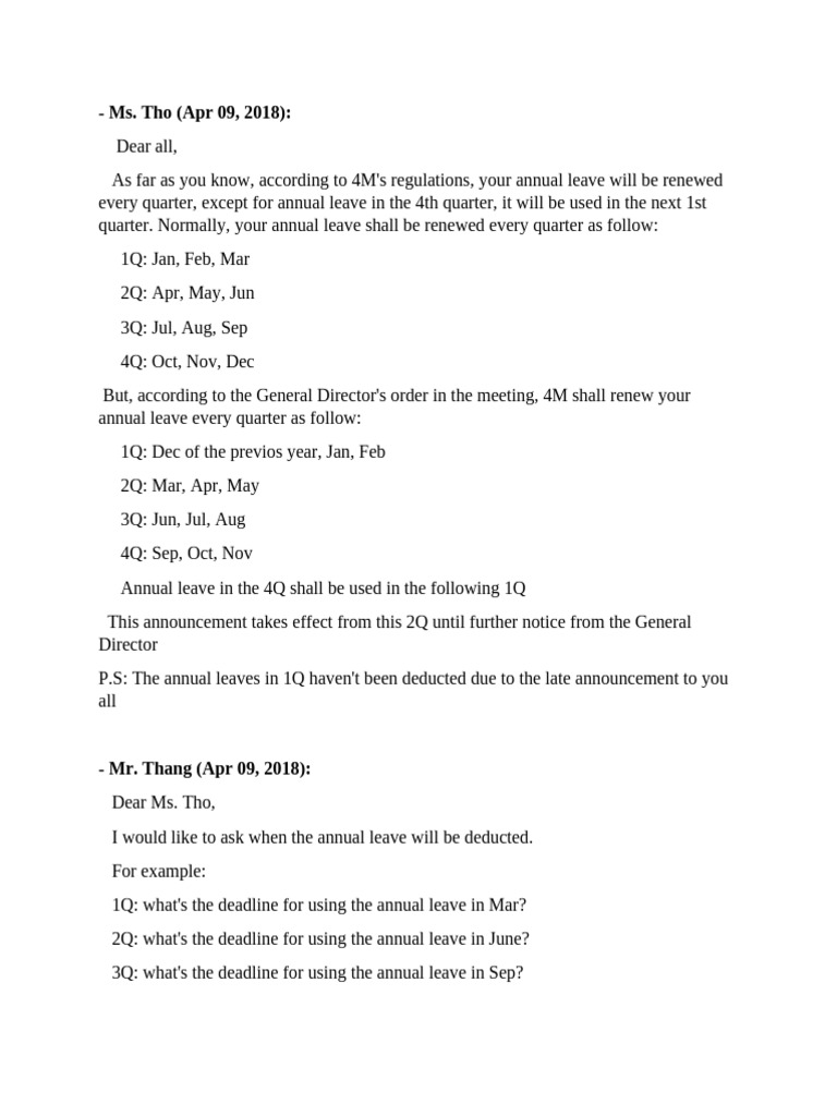 Annual Leave Instruction | PDF