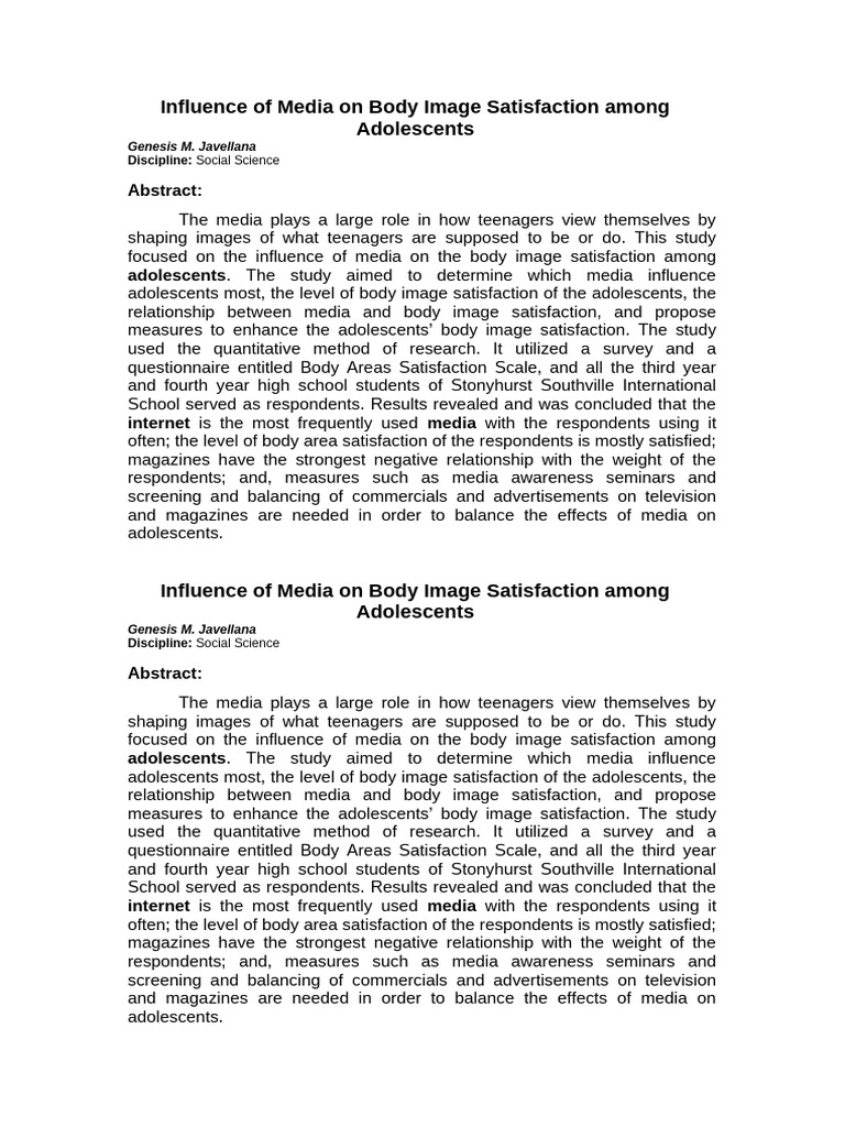 Media's Impact on Adolescent Body Image | PDF | Body Image | Adolescence