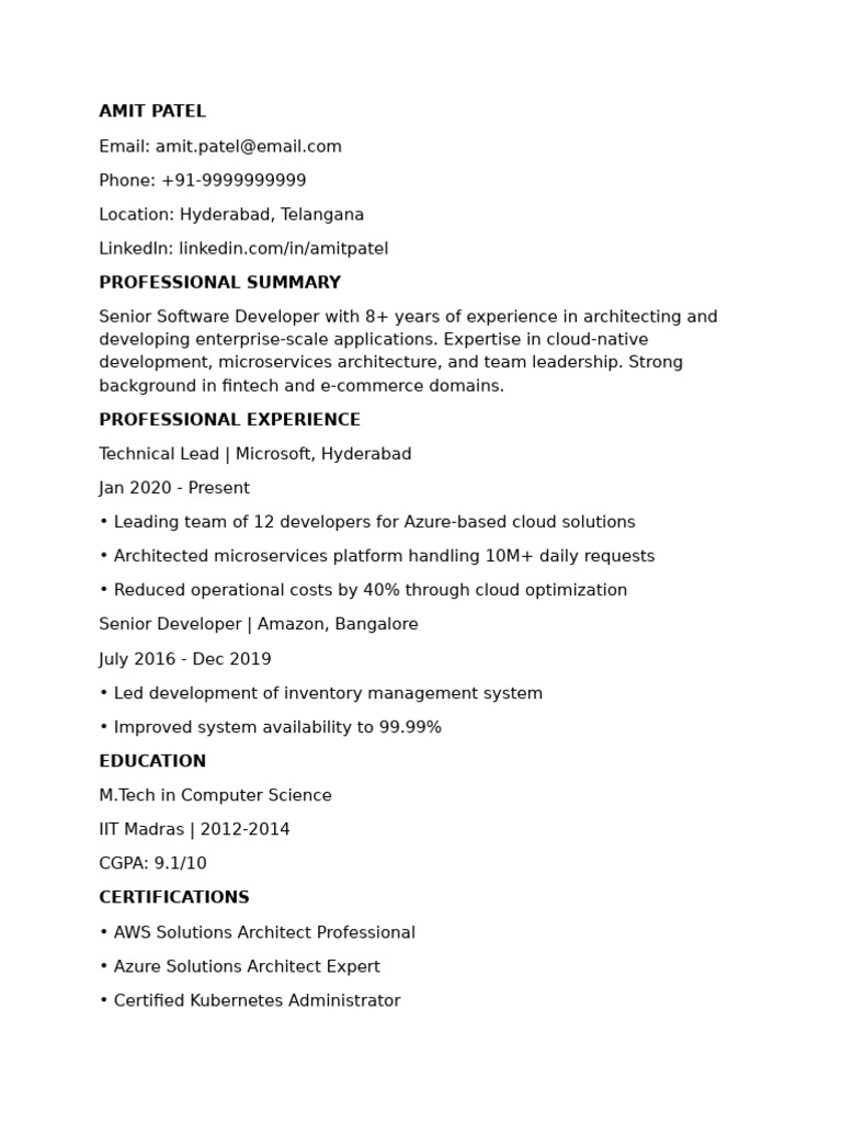 Senior Software Developer Resume | PDF