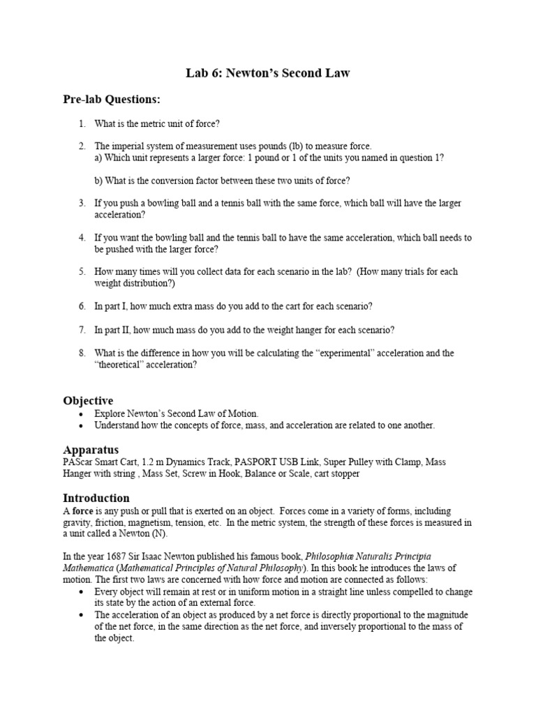 Lab 6-Newtons - Second - Law | PDF | Force | Newton's Laws Of Motion