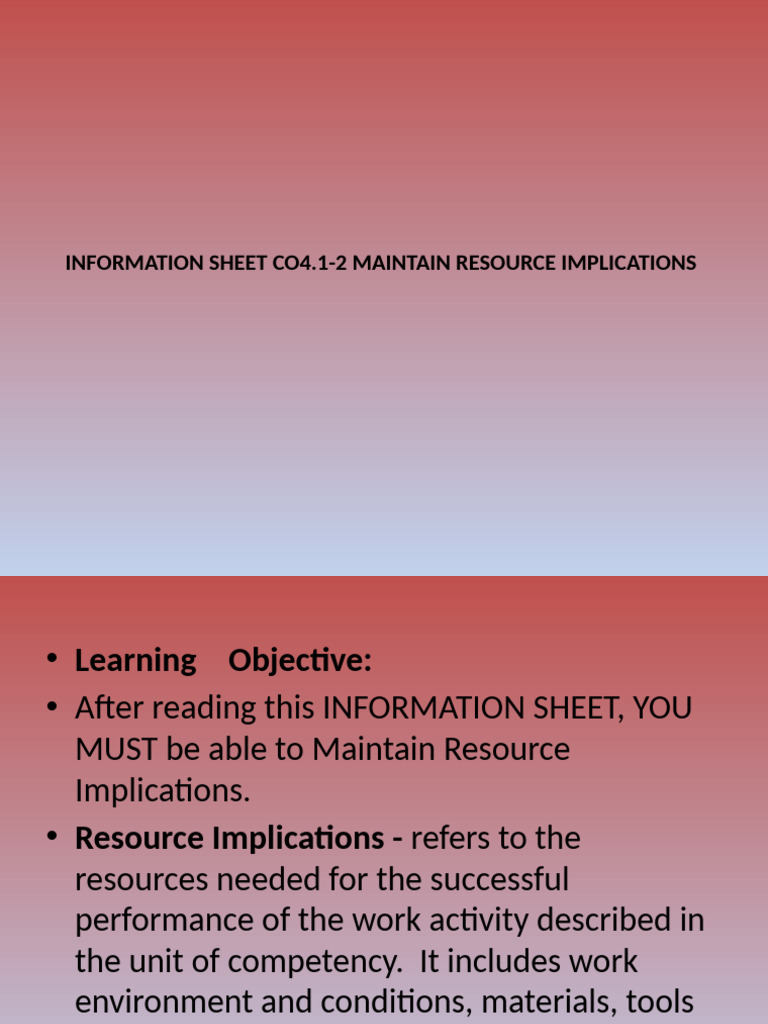 Co4.1-2 Maintain Resource Implications | PDF | Safety
