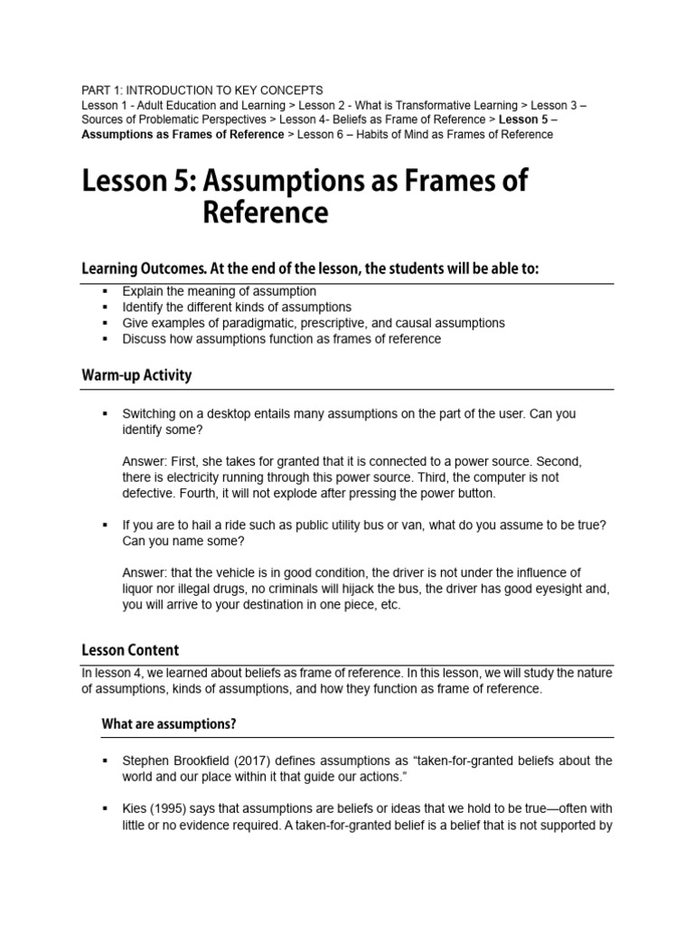 Lesson 5 Assumptions As Frame of Reference | PDF | Behavioural Sciences ...