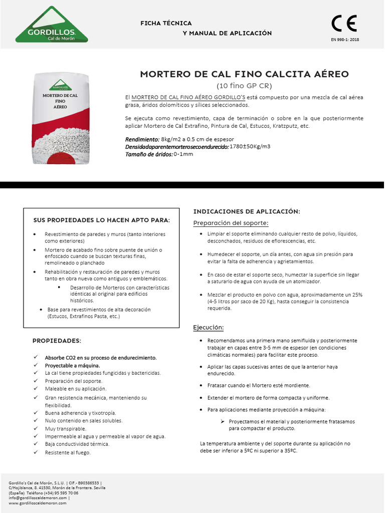 Mortero de Cal Aéreo Gordillo's: Aplicación y Propiedades | PDF | Lima ...