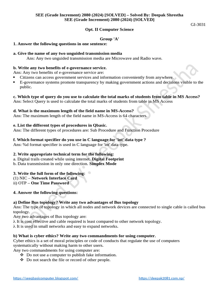 SEE 2080 Solution Key | PDF | Databases | Backup