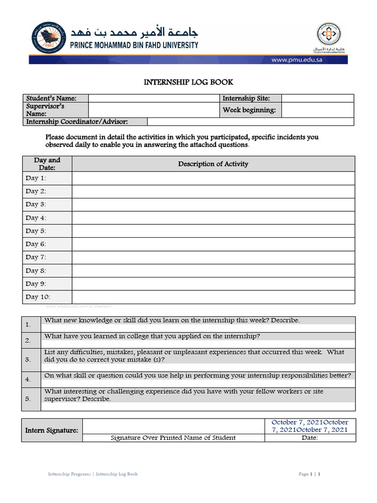 Internship Log Book | PDF