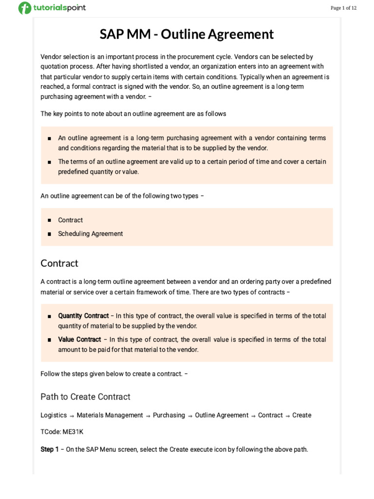 SAP MM - Outline Agreement | PDF | Business | Economies