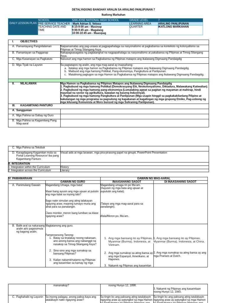 Dlp-AP-7-Mga Hamon Sa Pagkabansa NG Pilipinas. | PDF