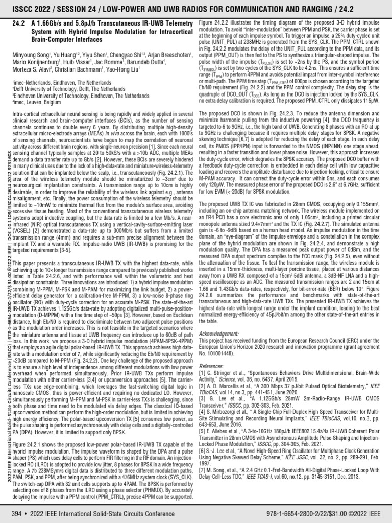A 1.66Gb S and 5.8pJ B Transcutaneous IR-UWB Telemetry System With Hybrid Impulse Modulation For ...
