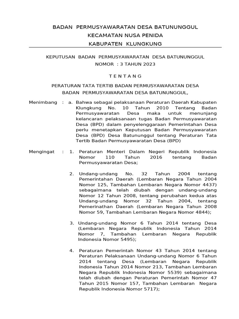 SK BPD Penetapan Tata Tertib BPD | PDF