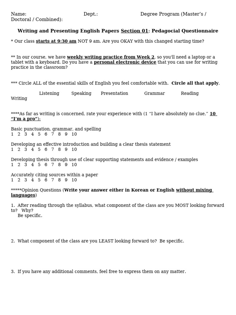 CBNU 2025 Survey QSTNs Section 01 | PDF