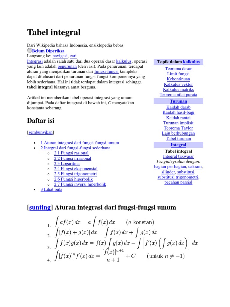 Tabel Integral | PDF