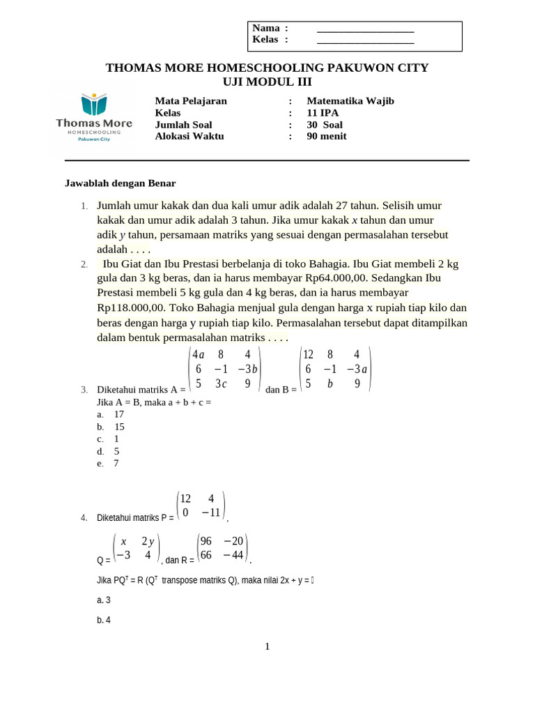 UM 3 Matematika Wajib Kls 11 IPA | PDF