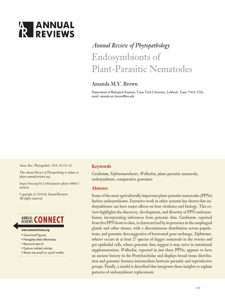 Endosymbionts of Plant-Parasitic Nematodes | PDF | Symbiosis | Nematode