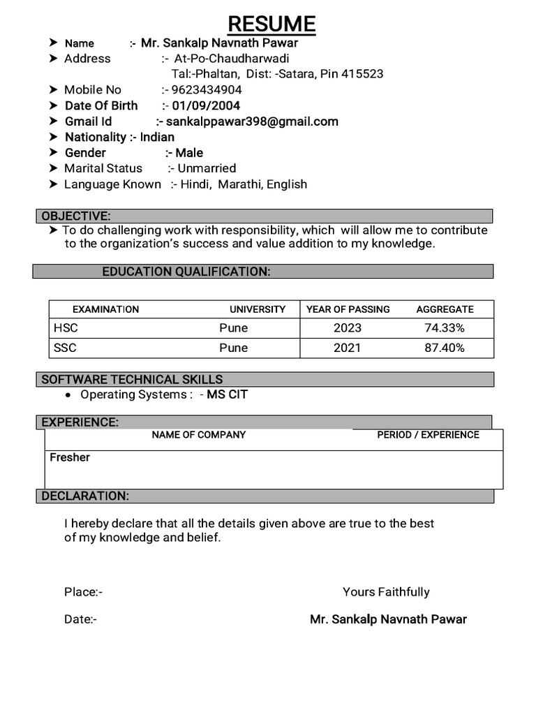 Sankalp Pawar Resume | PDF