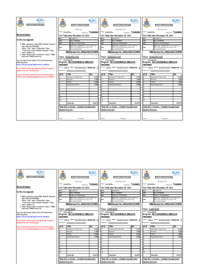 University of Punjab Fee Challan Details | PDF | Invoice | Banks