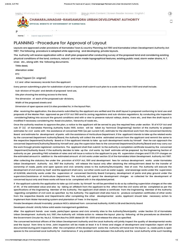 Procedure For Approval of Layout - Chamarajanagar-Ramsamudra Urban ...