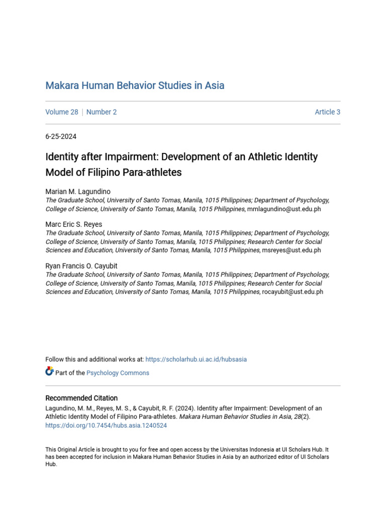 Athletic Identity Model for Filipino Para-athletes | PDF | Disability ...