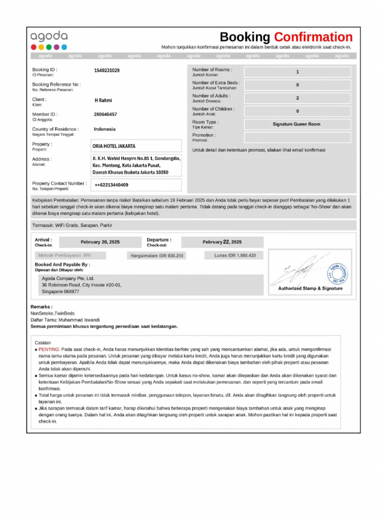 Bill Kamar Agoda Kalak | PDF